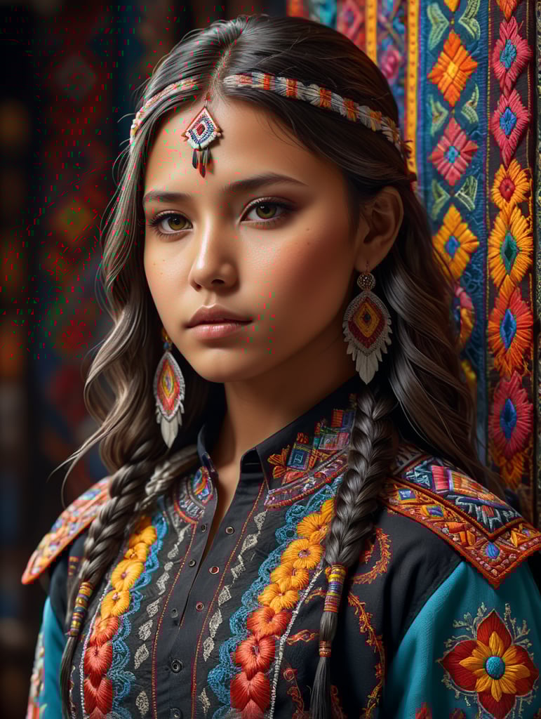 Premium Free ai Images | young native american girl stands proudly in ...