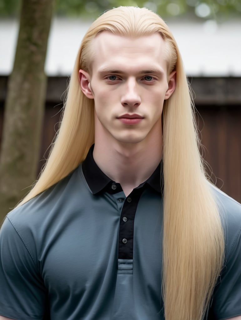 Premium Free ai Images | young pale man very long blonde straght hair