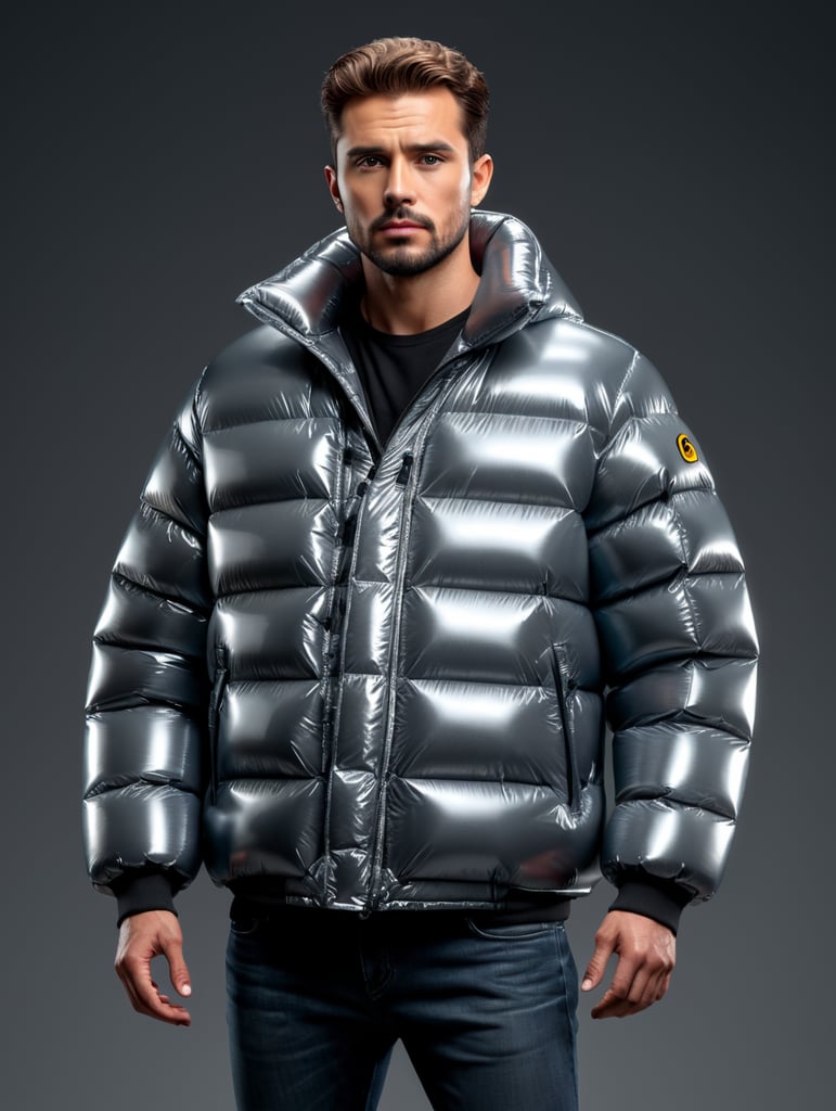 Premium Free ai Images | inflatable chrome minimalist mans puffer ...
