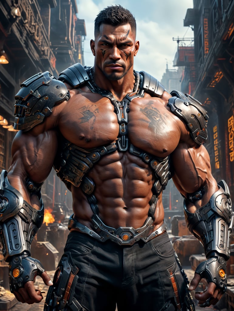 Premium Free ai Images | male muscle ripped cyborg big arms big chest