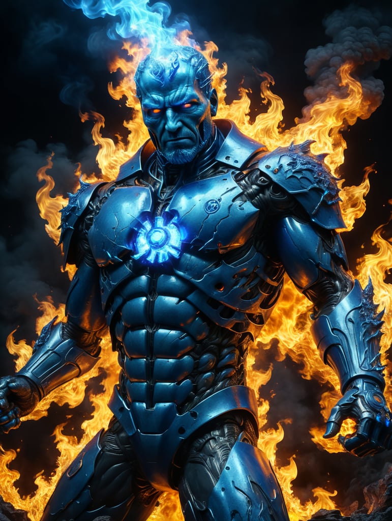 Premium Free ai Images | blue glowing radioactive man on fire