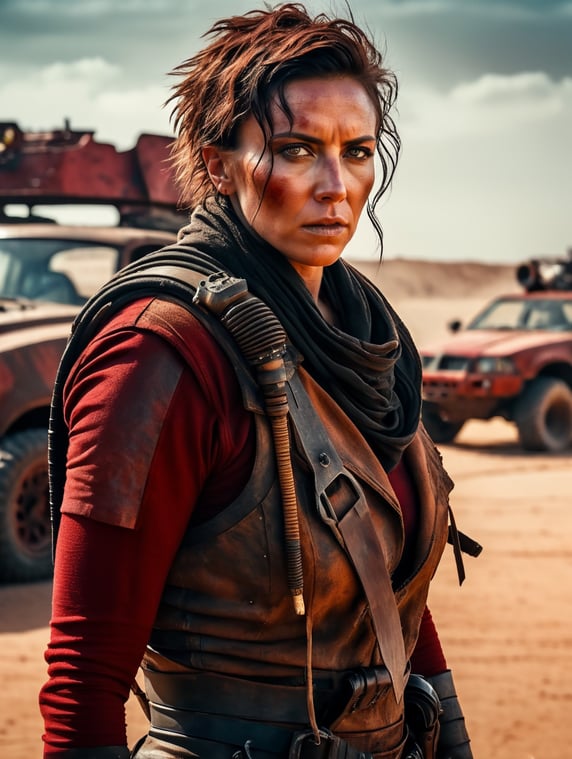 Premium Free ai Images | red woman protagonist dystopian theme mad max ...