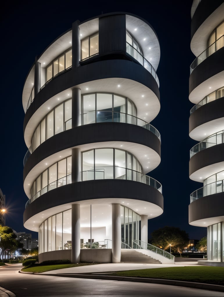 Premium Free ai Images | at night white building with curved shapes in ...