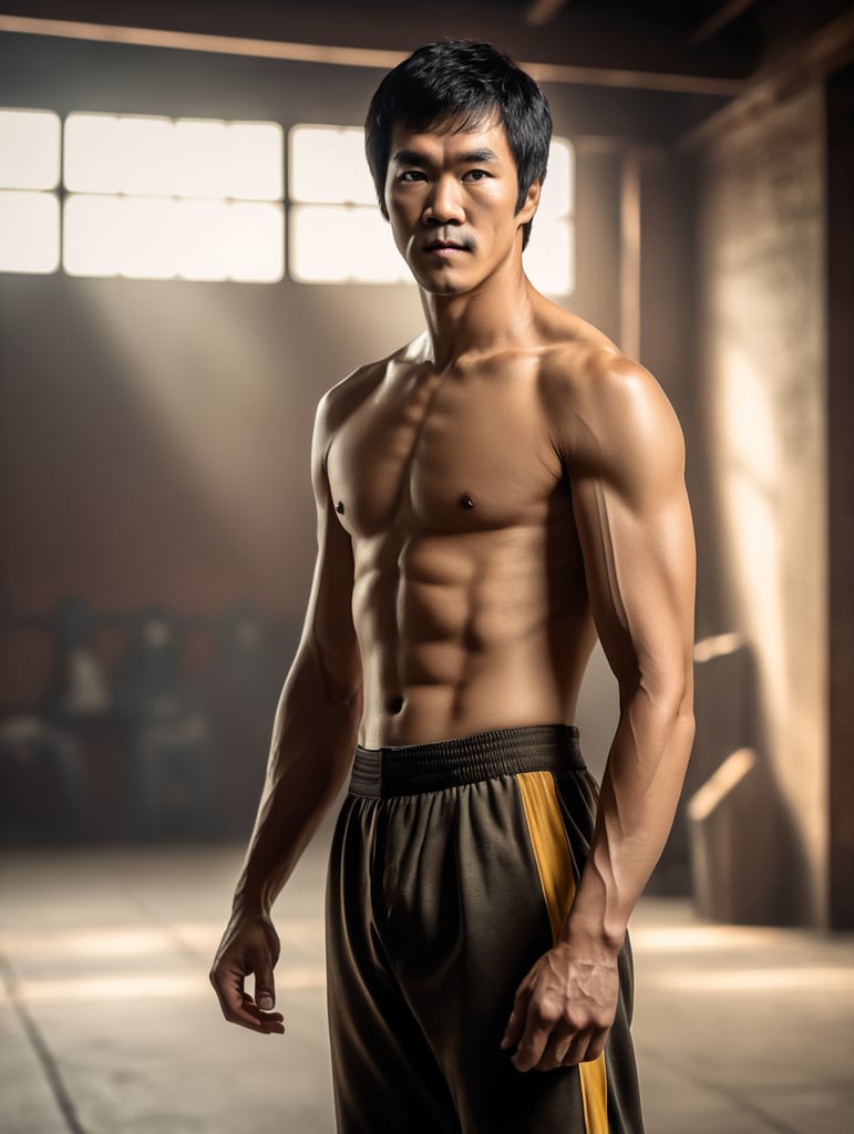 Premium Free ai Images | bruce lee standing looking at camera