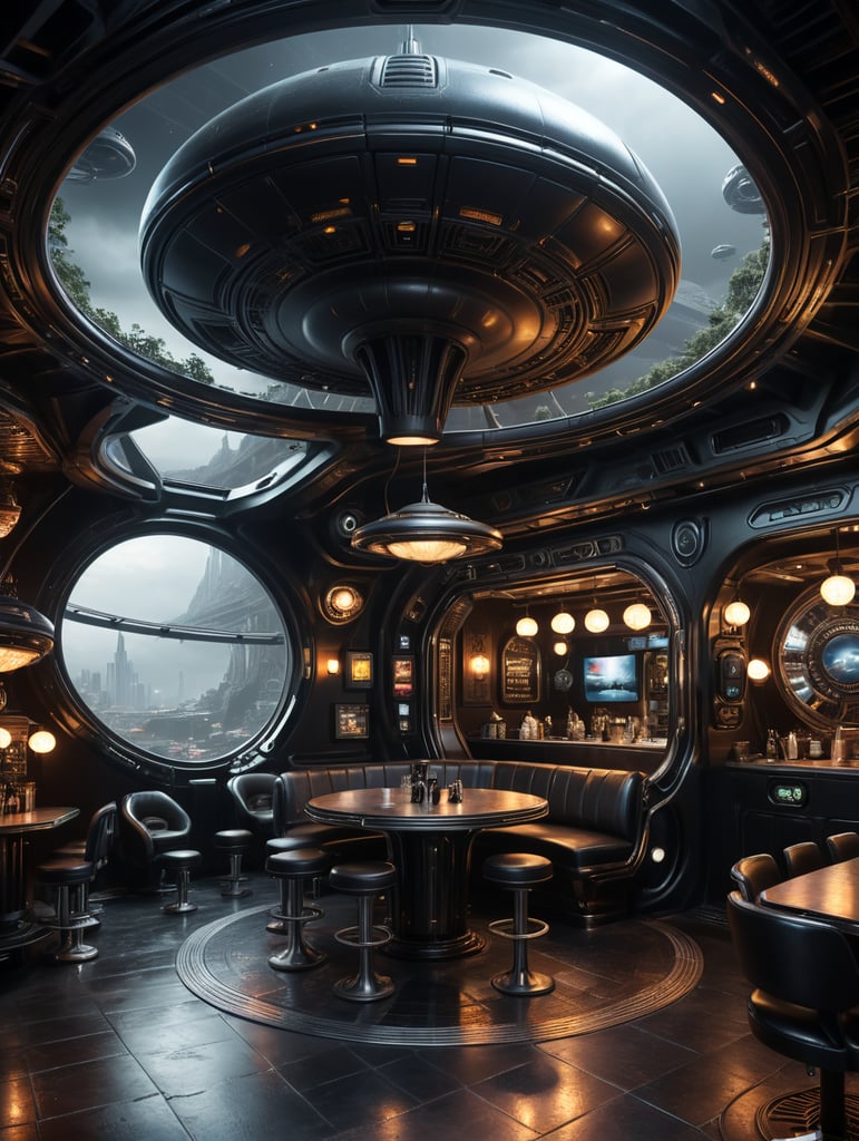 Premium Free ai Images | futuristic interior of ufo cafe alien interior ...