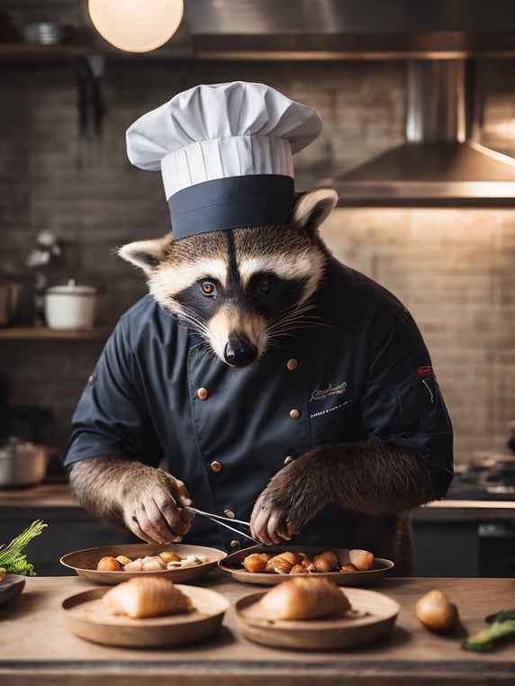 Premium Free ai Images | chef racoon cooking scallops wearing chef hat ...