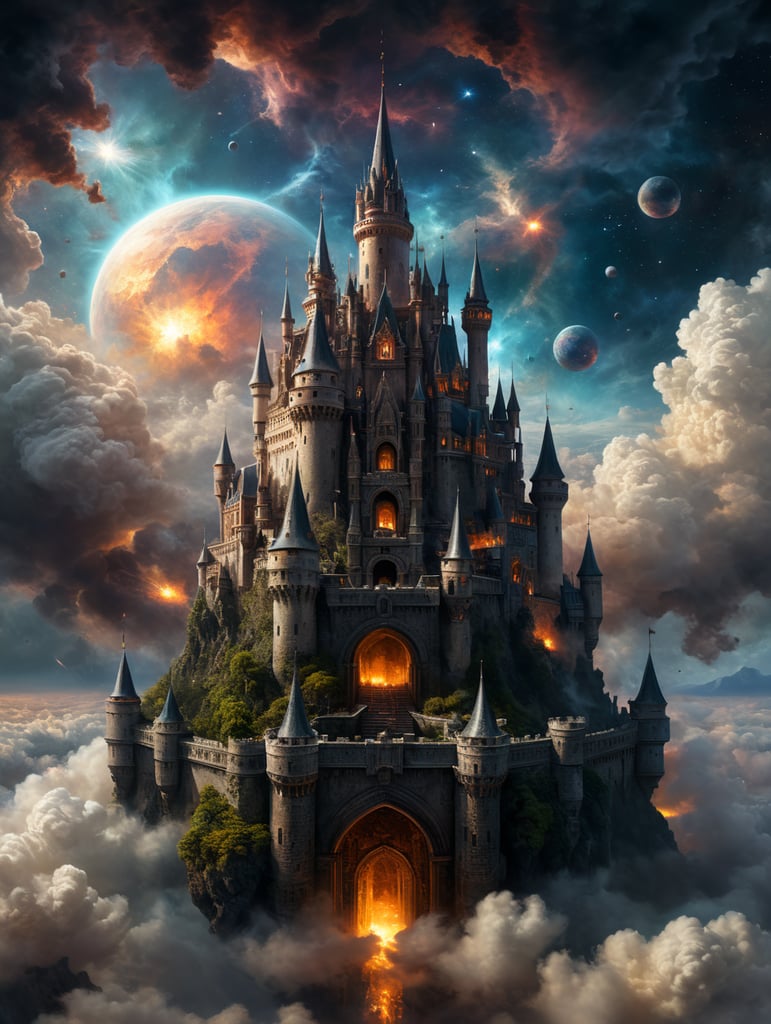 Premium Free ai Images | castles floating in space nebula clouds