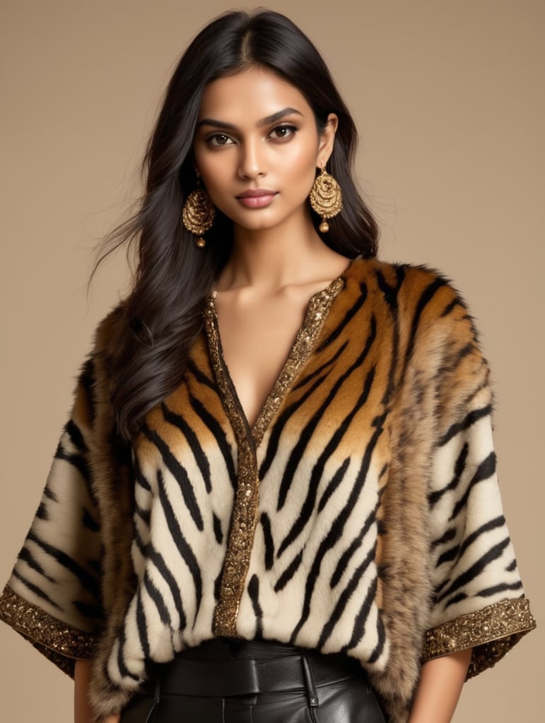 Premium Free ai Images | tiger fur fashion animal print top wear ...