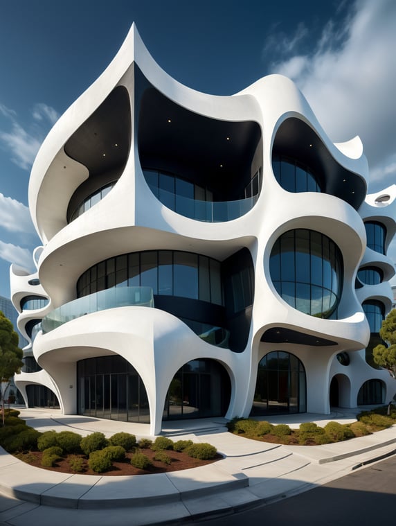 Premium Free ai Images | white building with curved shapes in front in ...