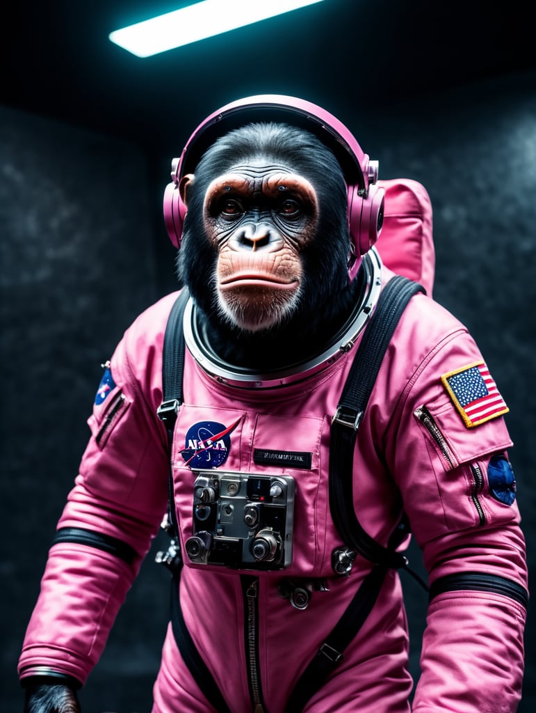 Premium Free ai Images | chimpanzee going to space wearing pink color ...
