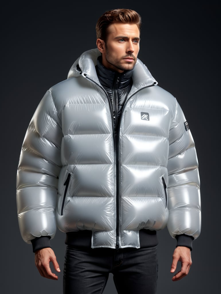 Premium Free ai Images | inflatable white minimalist mans puffer jacket ...