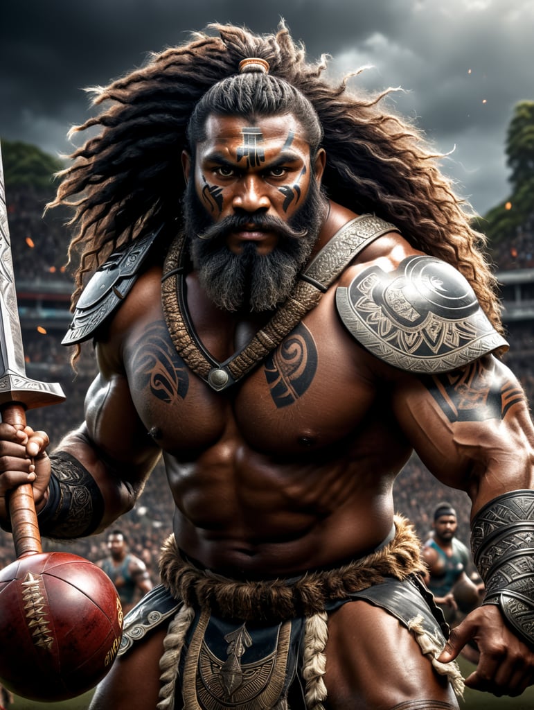Premium Free ai Images | fearless fiji traditional warrior with long ...