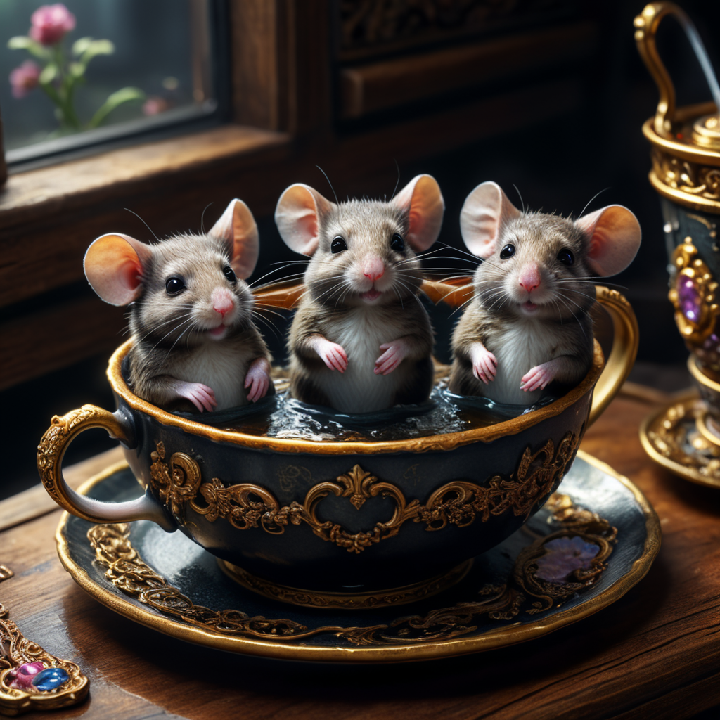 Premium Free ai Images | two pretty mice sitting in one handle teacup ...