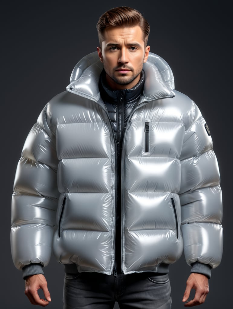 Premium Free ai Images | inflatable white minimalist mans puffer jacket ...