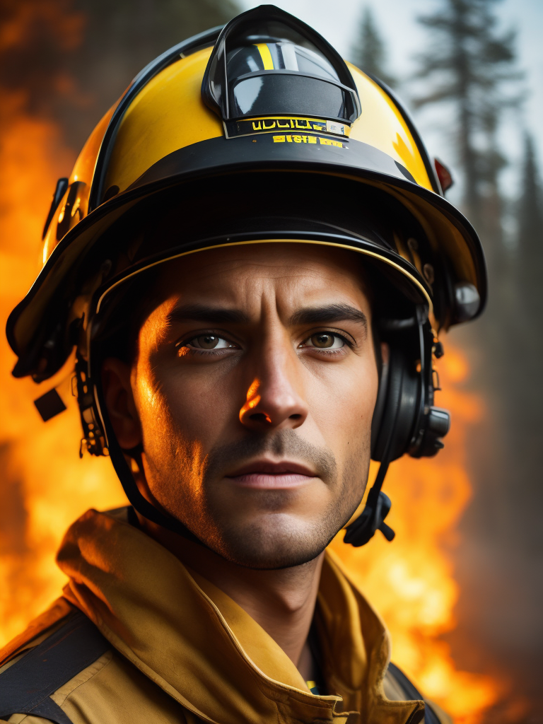 Premium Free ai Images | epic portrait of firefighter close up forest ...