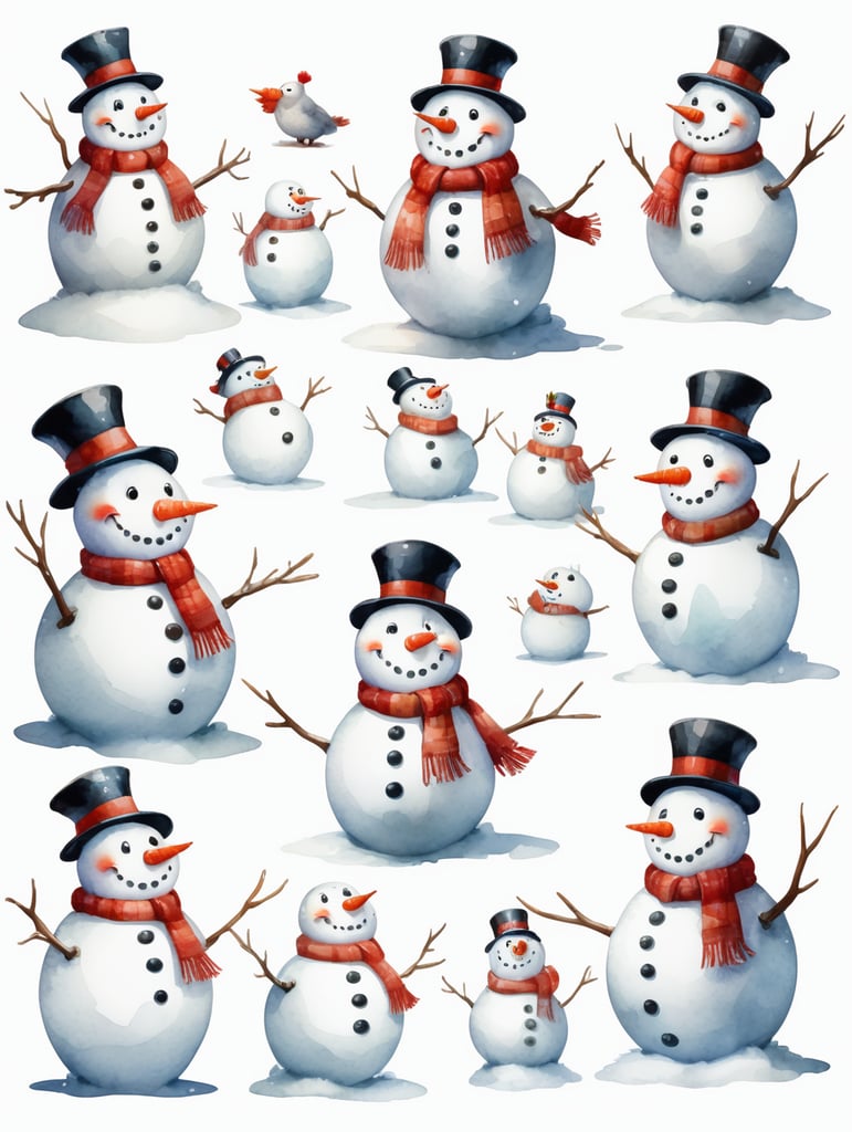 Premium Free ai Images | snowman different angles and expressions full ...