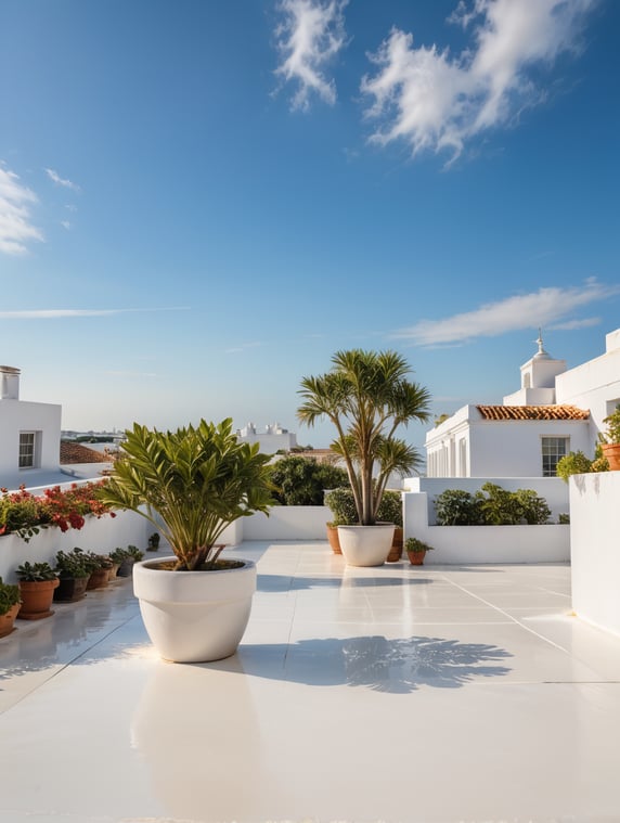 Premium Free ai Images | white rooftop with colorful plants at the ...