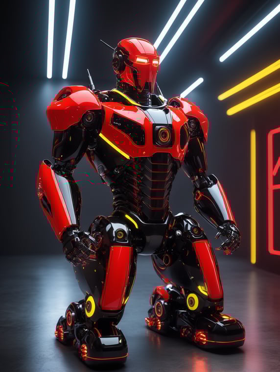 Premium Free ai Images | red and black robot with neon lights in the ...