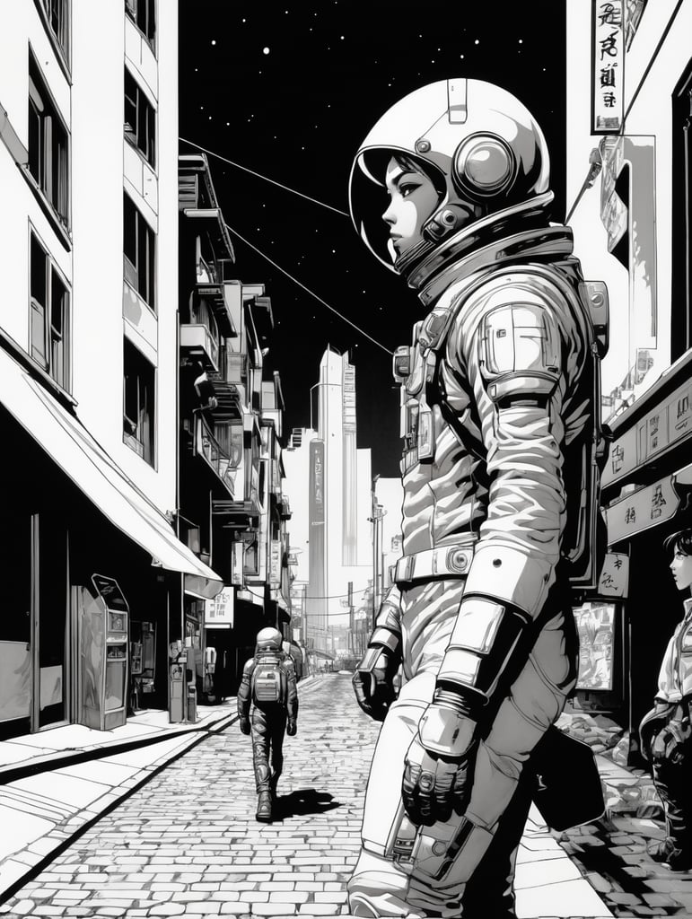 Premium Free ai Images | vintage anime style lonely astronaut walking ...