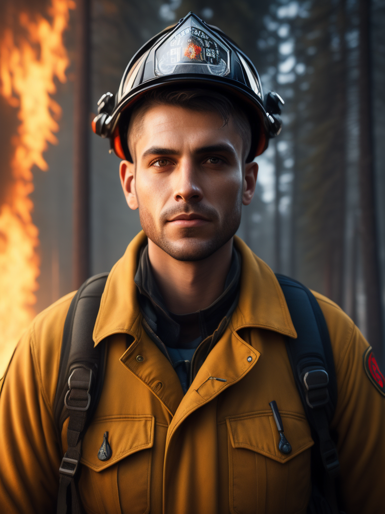 Premium Free ai Images | epic portrait of firefighter close up forest ...