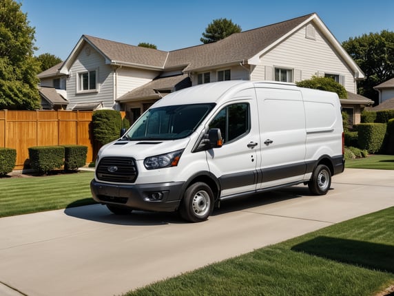 Premium Free ai Images | white ford transit van parked in front of ...