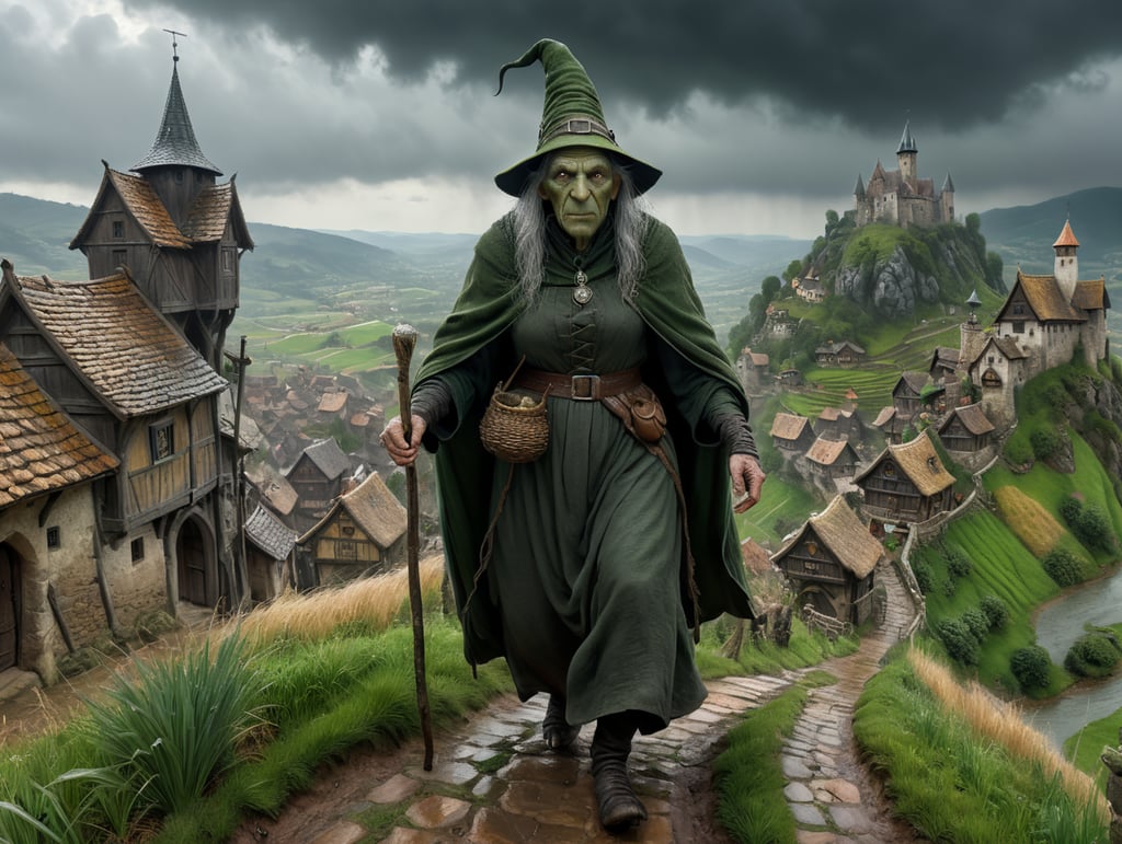 Premium Free ai Images | an old witch dressed in dark green ugly with ...