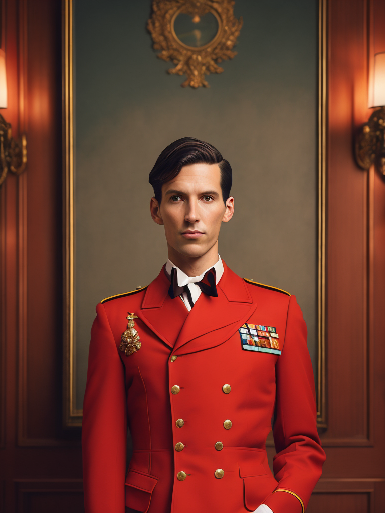 Premium Free ai Images | vintage portrait of hotel porter red uniform ...