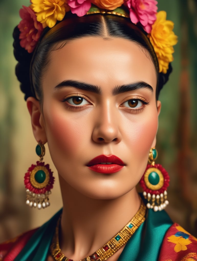 Premium Free ai Images | portrait of frida kahlo bright and saturated ...