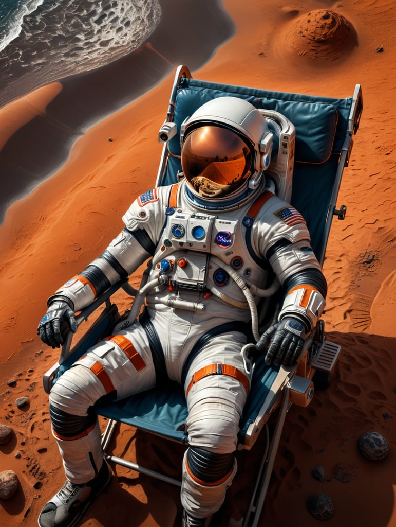 Premium Free ai Images | an astronaut resting on mars in beach chair photo