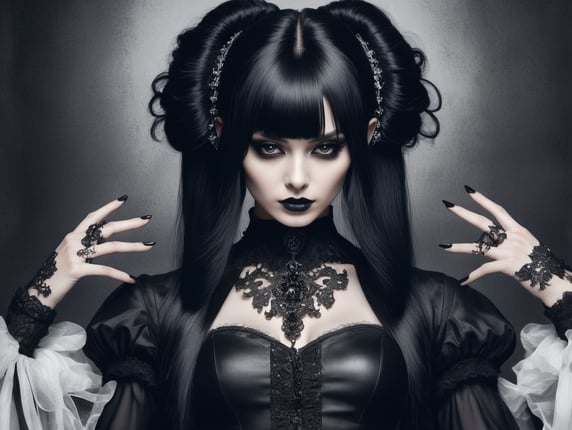 Premium Free ai Images | goth model with black long hair and bobcut in ...