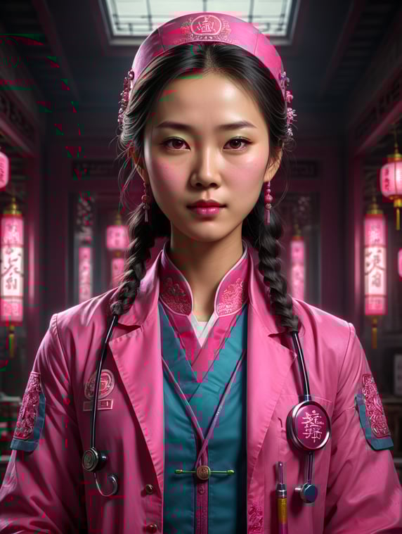 Premium Free ai Images | young chinese doctor dressed in bright pink