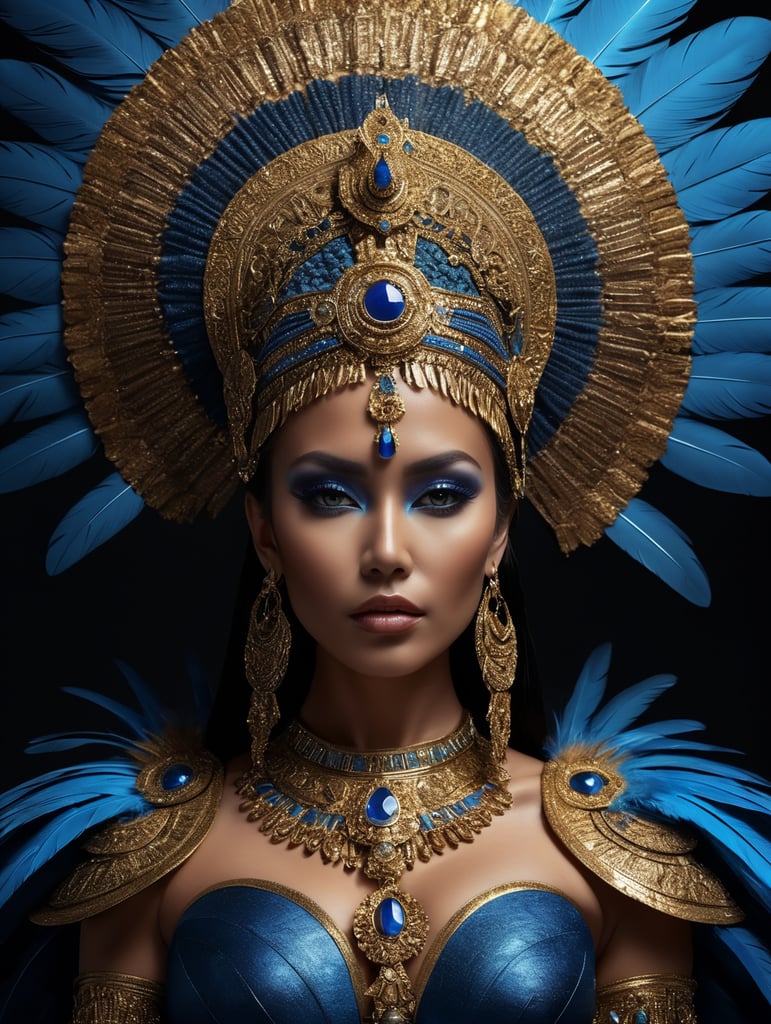 Premium Free ai Images | tan skin mayan queen all blue and gold ...
