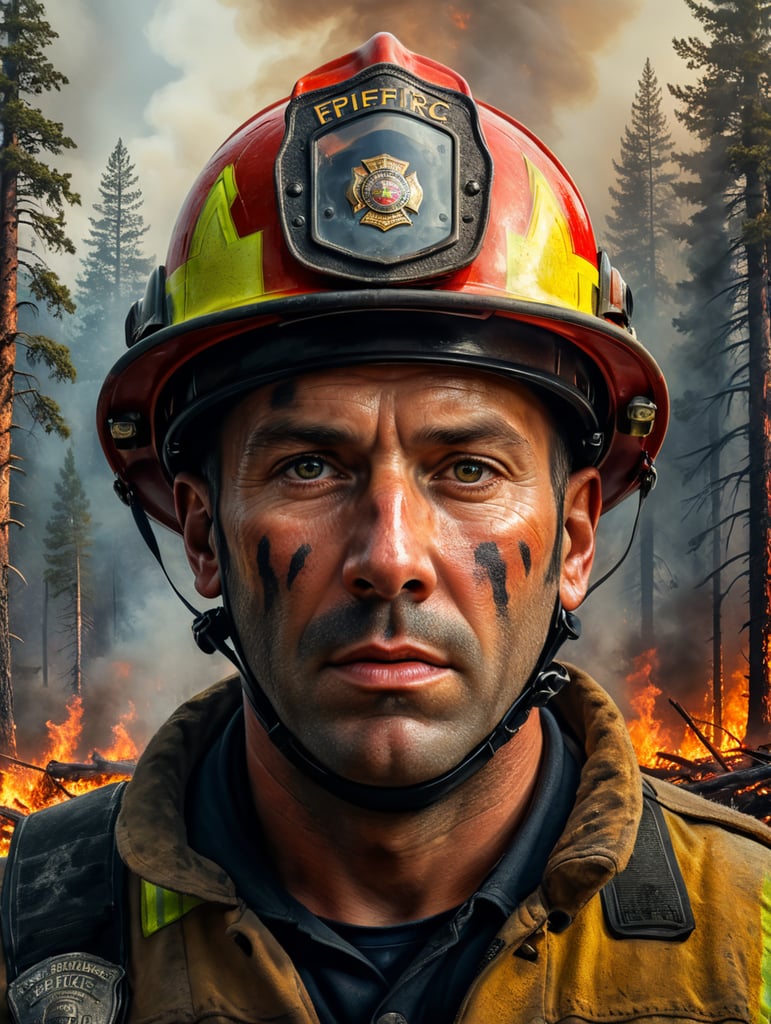 Premium Free ai Images | epic portrait of firefighter forest fire ...
