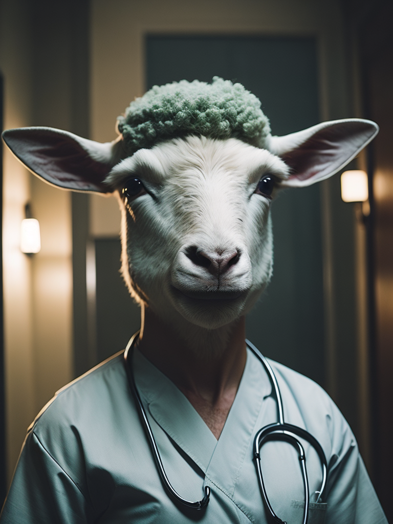 Premium Free ai Images | sheep look like human stylized as nurse in the ...