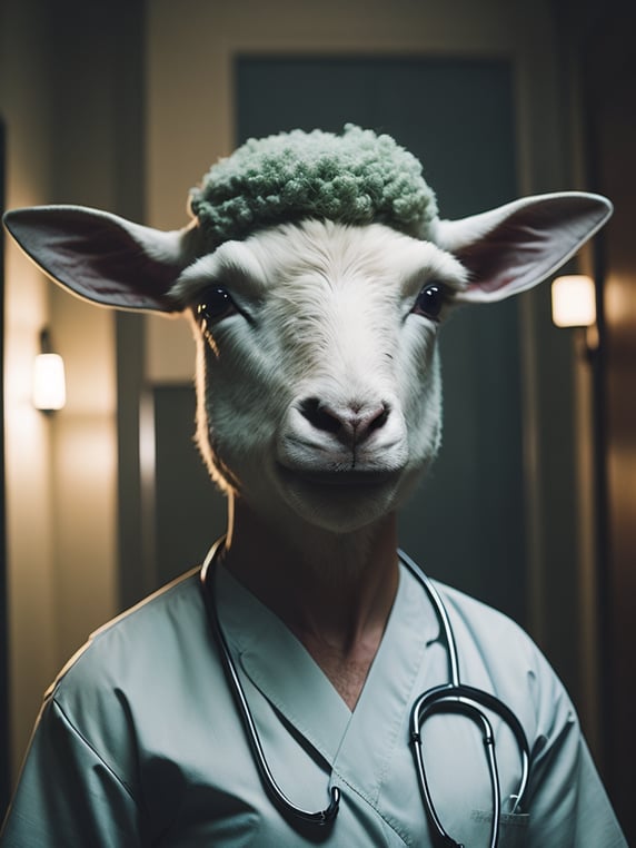 Premium Free ai Images | sheep look like human stylized as nurse in the ...