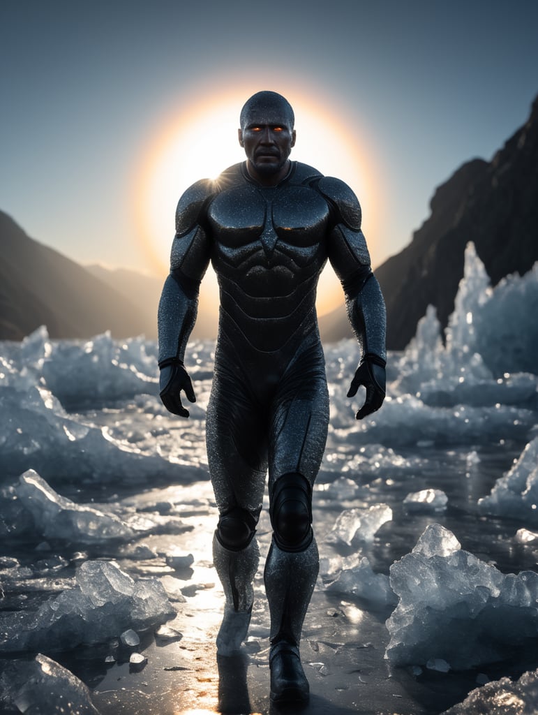 Premium Free ai Images | translucent man made from the ice walking on ...