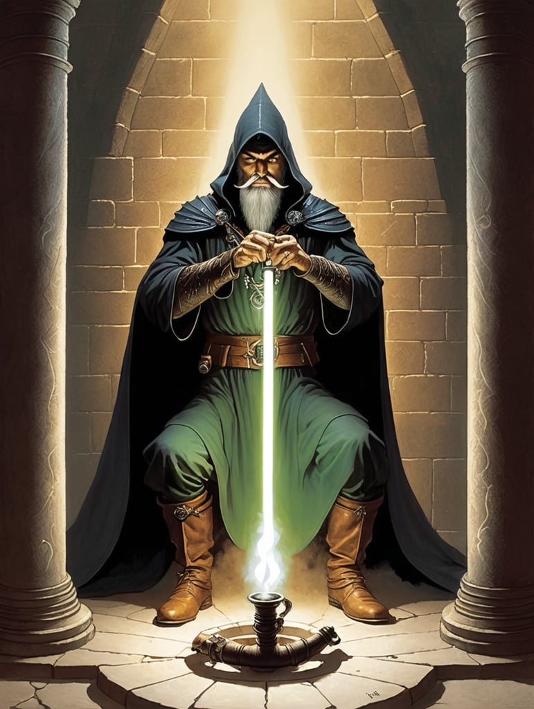 Premium Free ai Images | wizard lighting up pipe minimalist dark ...