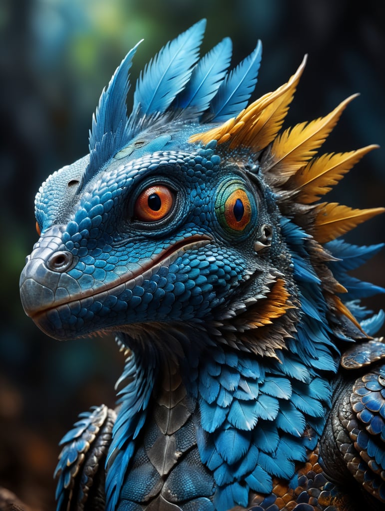 Premium Free ai Images | blue feathered lizard vibrant colors depth of ...