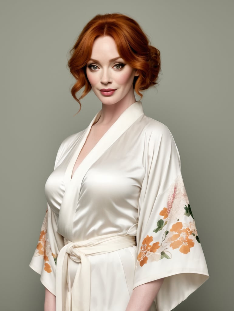Premium Free ai Images | christina hendricks in white kimono
