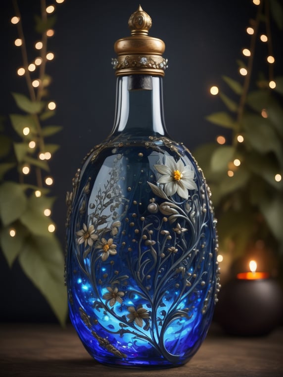 Premium Free ai Images | magic elixir bottle from carved glass ...