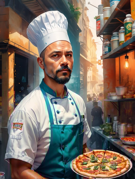Premium Free ai Images | full standing centered portrait of pizza chef ...