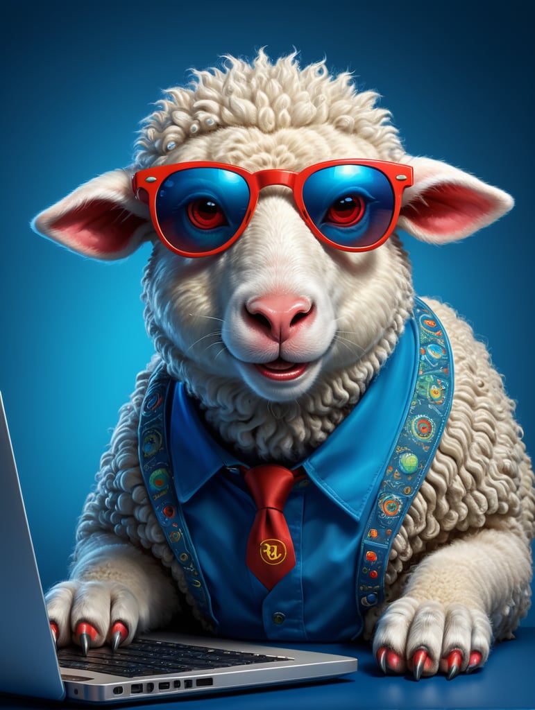 Premium Free ai Images | cute cartoon sheep sitting front of dell ...