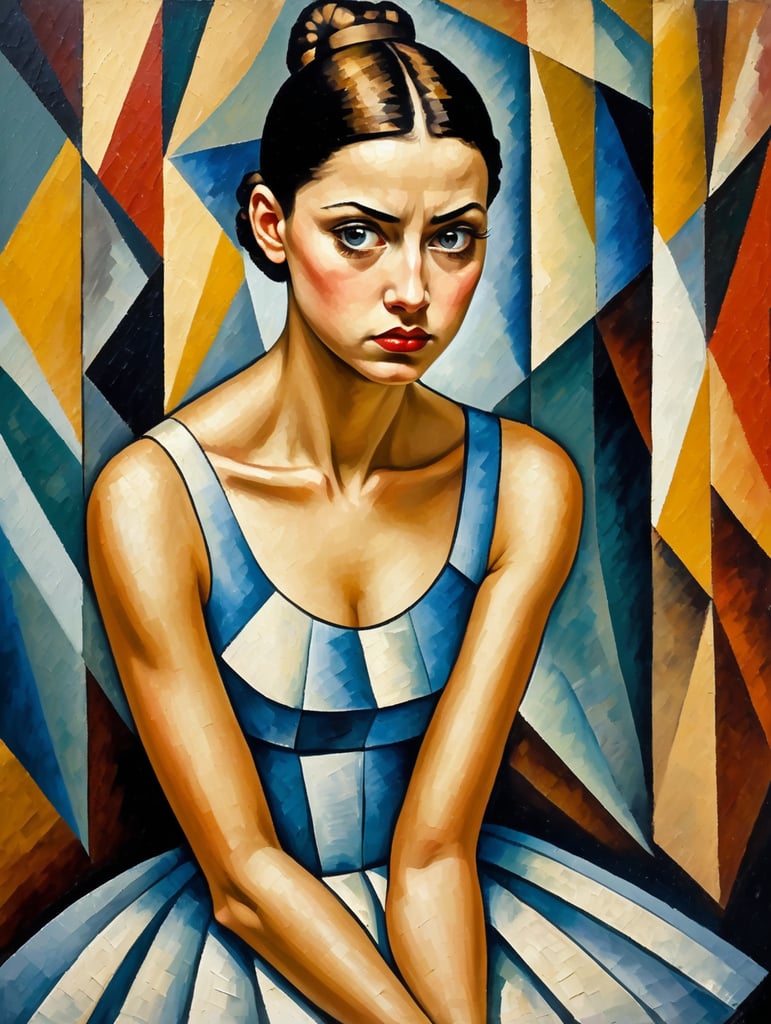 Premium Free ai Images | ballerina with sad face painting oil tempera portrait cubism style of ...