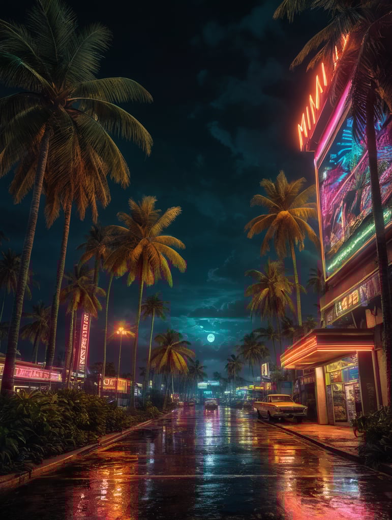 Premium Free ai Images | miami neon lights nighttime palm trees