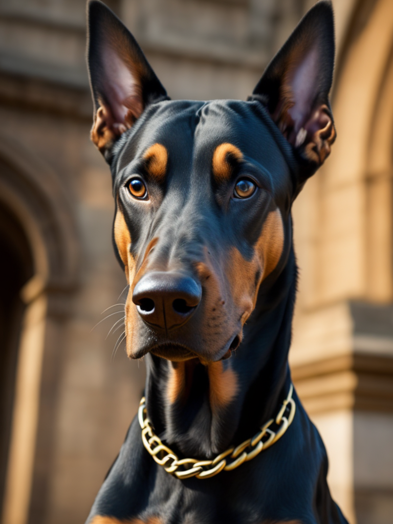 Lumenor AI Image Generation - doberman dog golden chain aggresive look ...