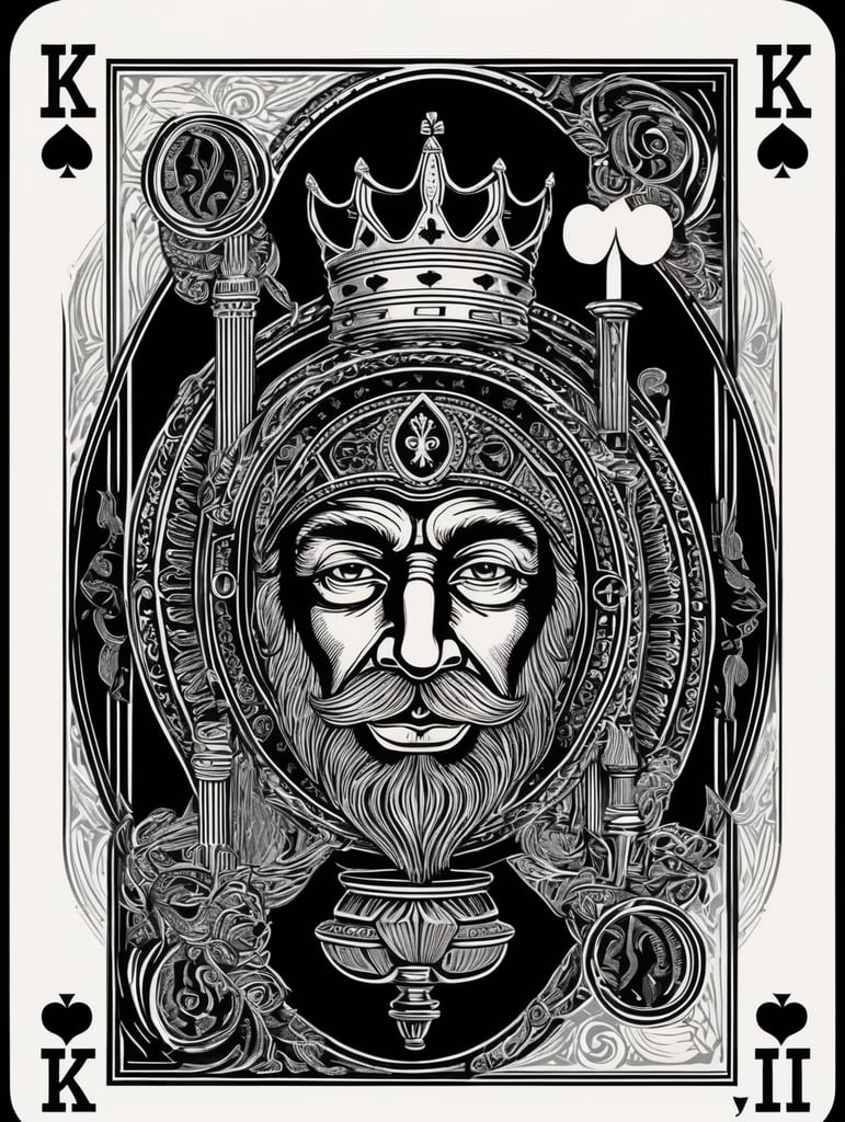 Premium Free ai Images | king of clubs playing card face card linocut ...
