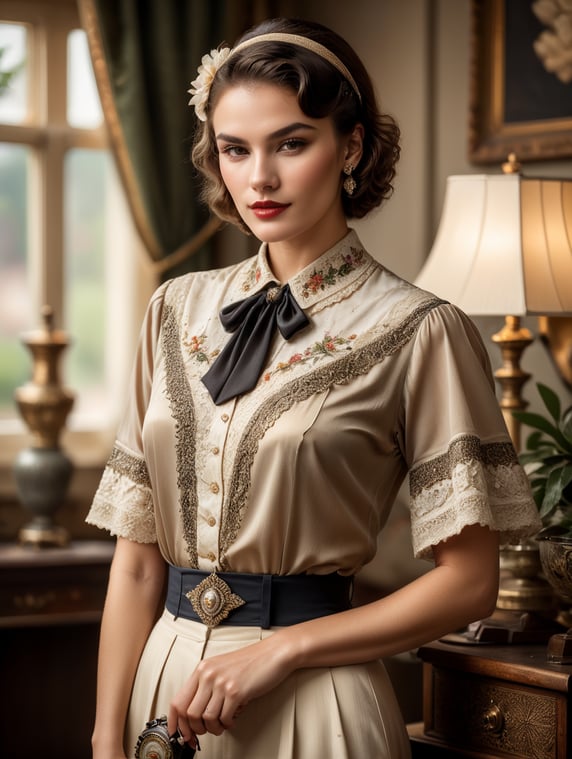 Premium Free ai Images | the model is dressed in vintage clothing and ...