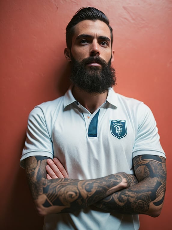 Premium Free ai Images | tattooed soccer player with long black beard ...