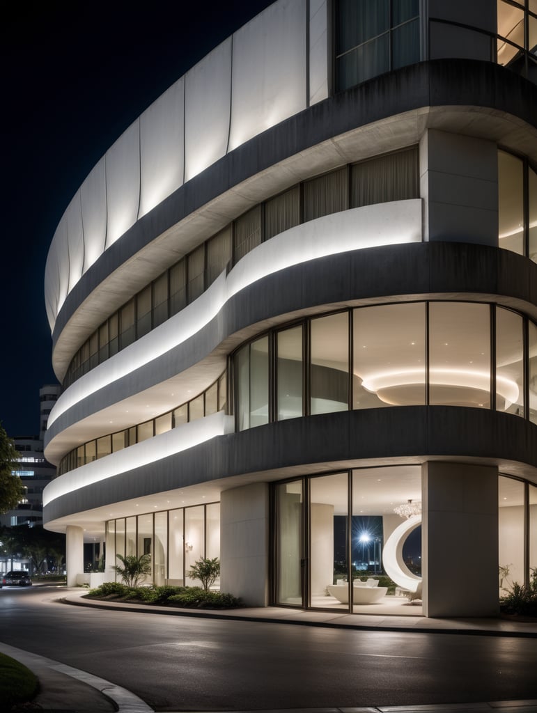 Premium Free ai Images | at night white building with curved shapes in ...