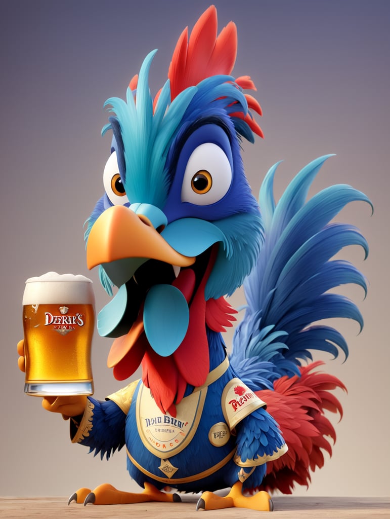 Premium Free ai Images | drunk rooster holding beer